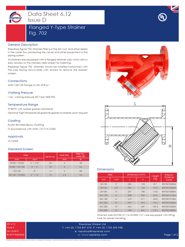 612 D Fig702 Flanged y Type Strainer Ul | PDF | Mechanical Engineering ...