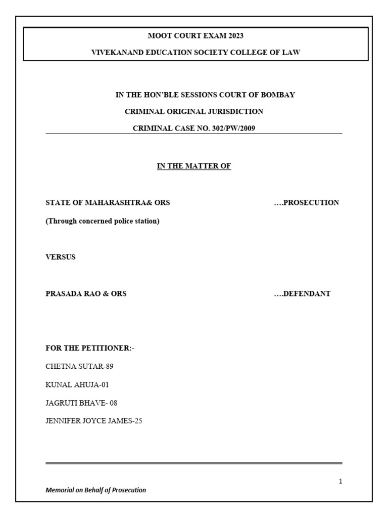 Memorial On Behalf of Prosecution | PDF