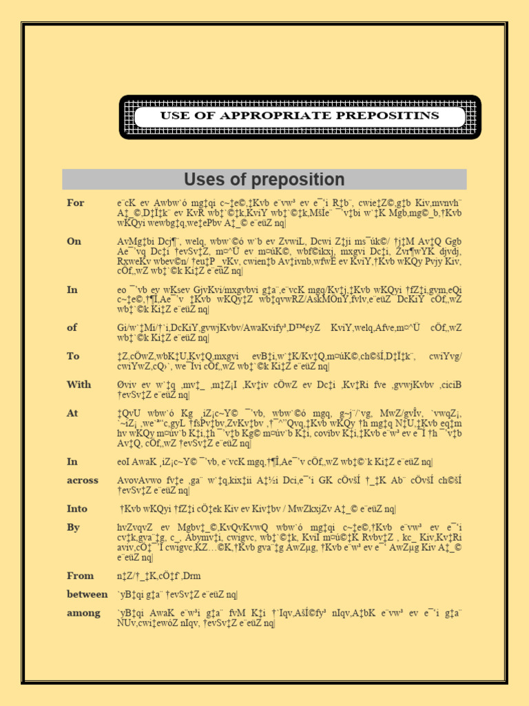 Uses of Preposition | PDF