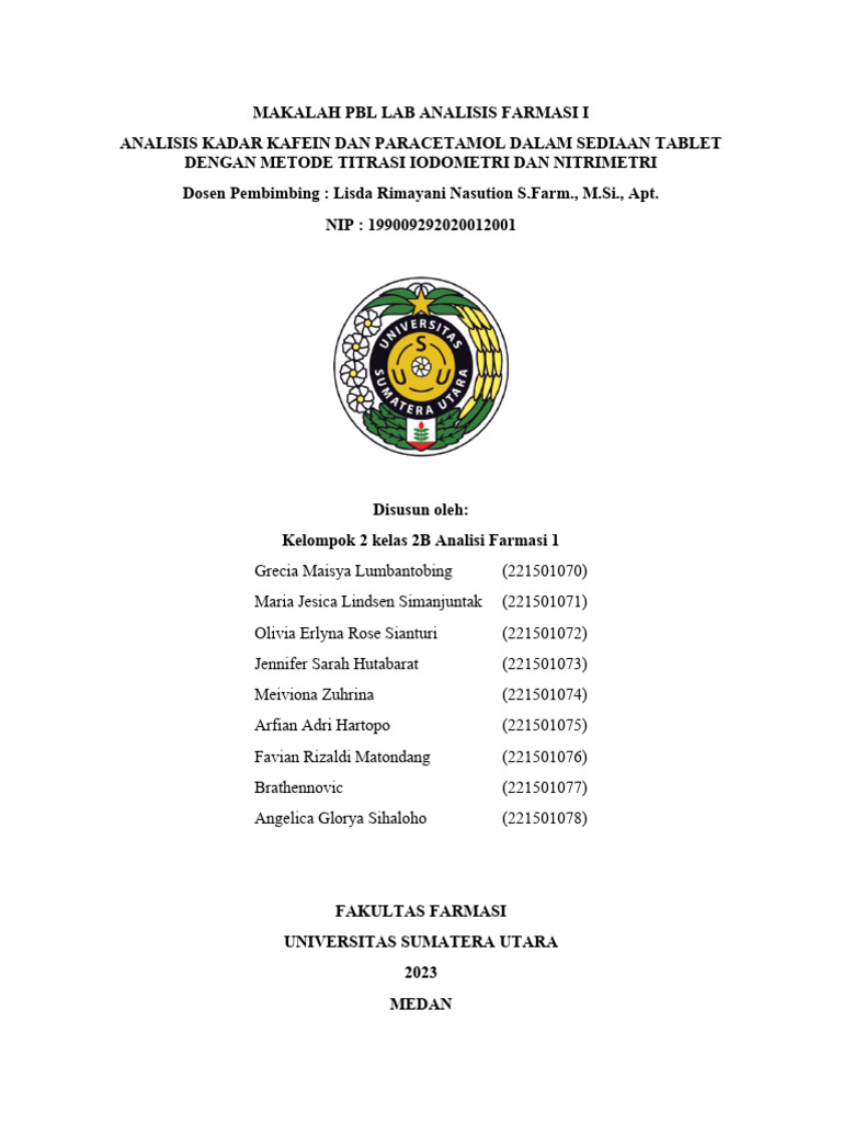 Makalah PBL Lab Analisis Farmasi I | PDF