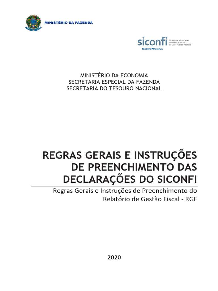 2020 Regras Gerais e Instrucoes de Preenchimento RGF 03-04-2020 | PDF 2020 Regras Gerais e Instrucoes de Preenchimento RGF 03-04-2020 | PDF