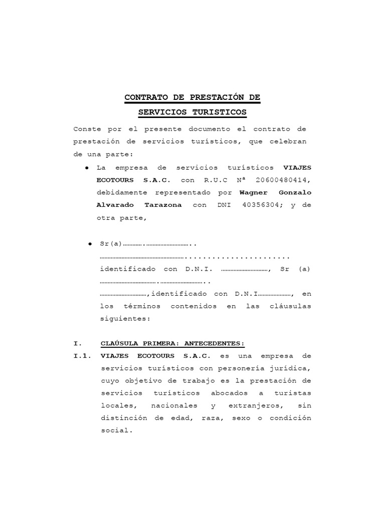 Contrato de Servicios Turisticos - ELI | PDF