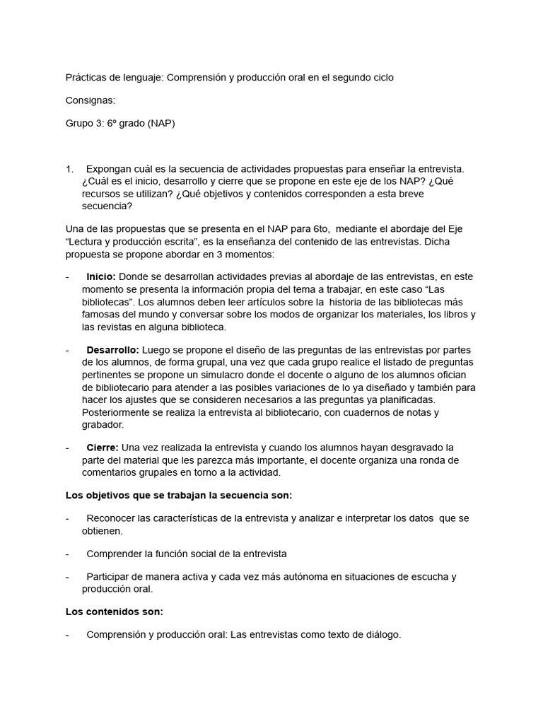 Enseñanza de Entrevistas en 6º Grado | PDF