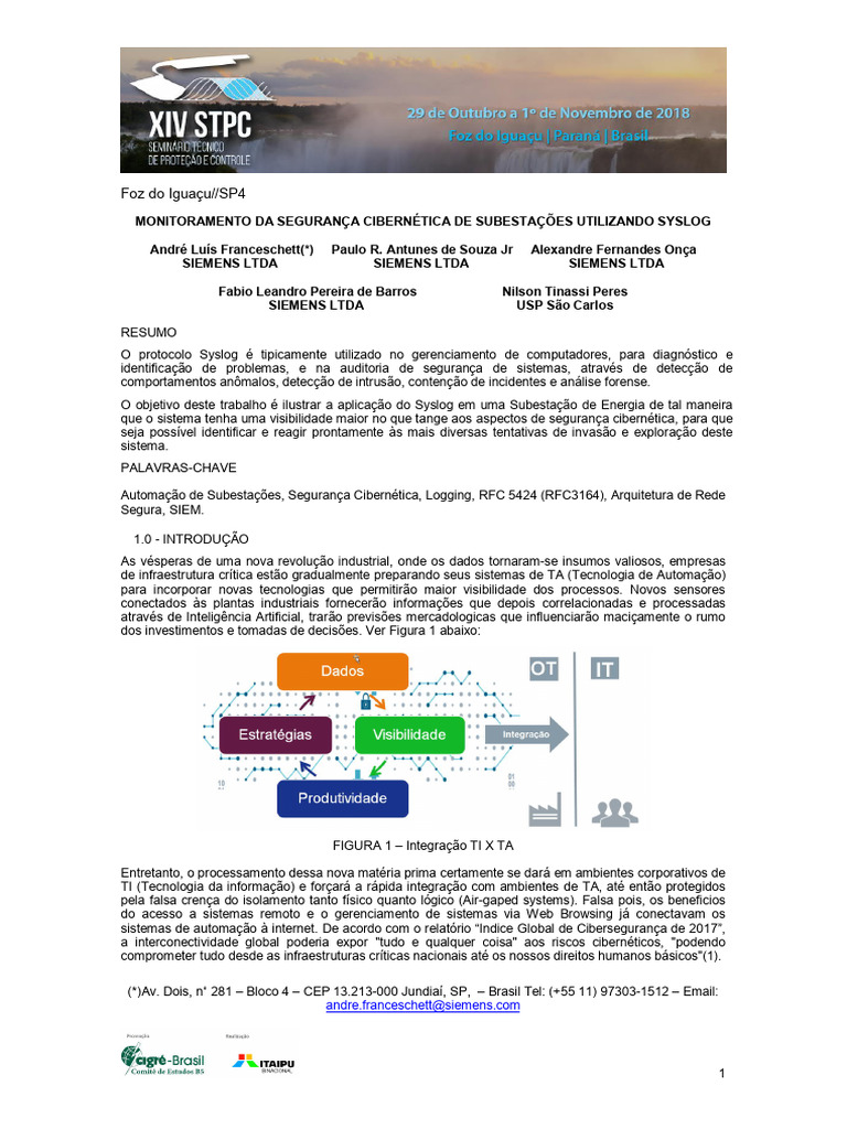 Monitoramento Da Segurança Cibernética De Subestações Utilizando Syslog Pdf Segurança De