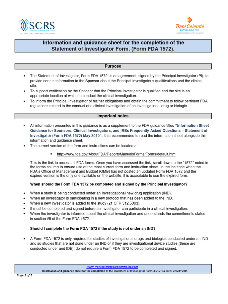 TransCelerate 21CFRpart312 Statement of Investigator Guidance JUNE 2015 ...