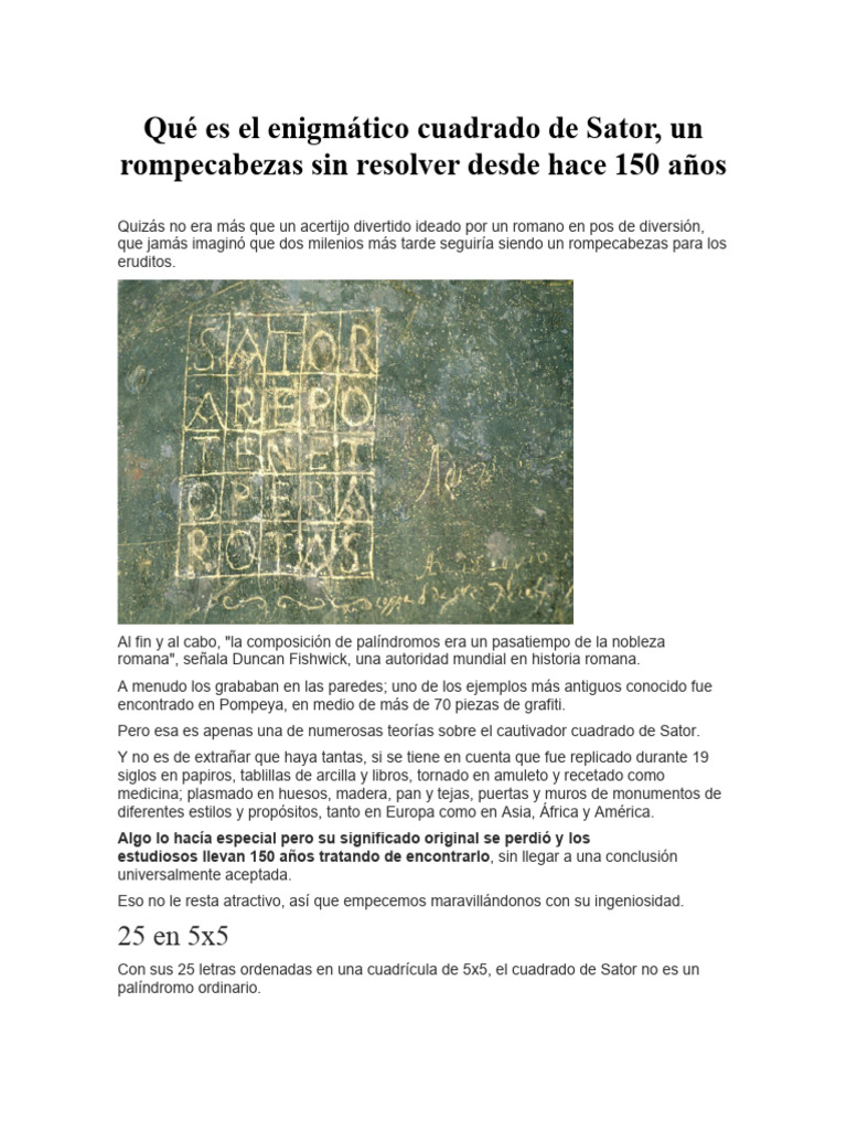 Qué Es El Enigmático Cuadrado de Sator | PDF