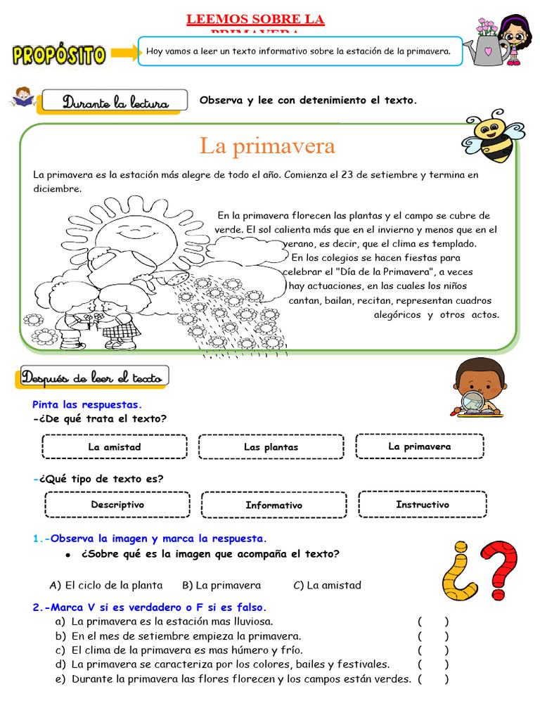 Ficha Leemos Sobre La Primavera | PDF | Temporada de primavera) | Clima