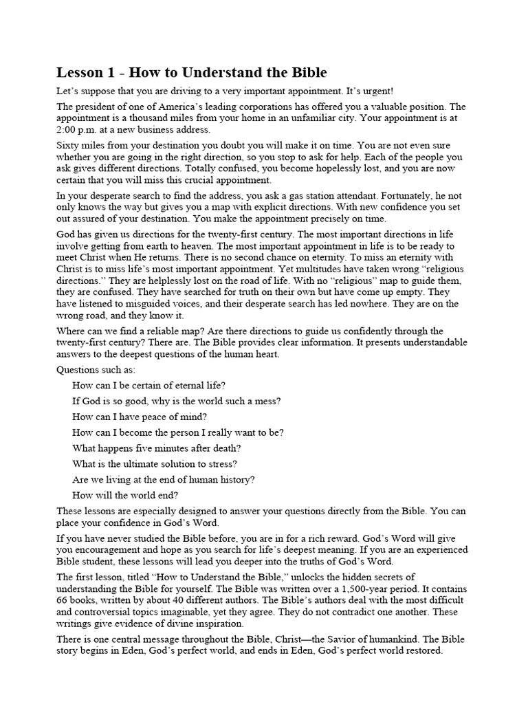 Lesson 1 - How To Understand The Bible | PDF | Bible | God