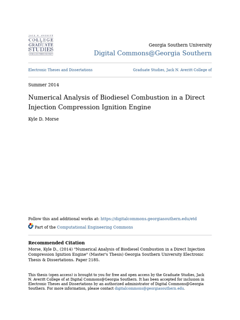 Numerical Analysis Of Biodiesel Combustion In A Direct Injection Pdf Diesel Engine