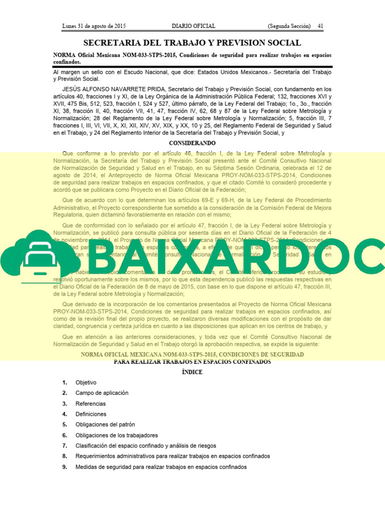 Nom 033 Stps 2015 Espacio Confinado | Descargar gratis PDF | Oxígeno ...