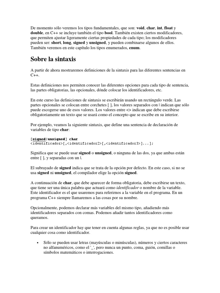 Tipos de Variables C++ | Descargar gratis PDF | C ++ | Ascii