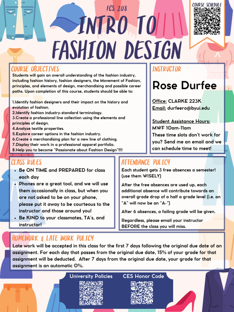 Fcs 208 Intro To Fashion Design Syllabus | PDF | Clothing | Fashion Fcs 208 Intro To Fashion Design Syllabus | PDF | Clothing | Fashion