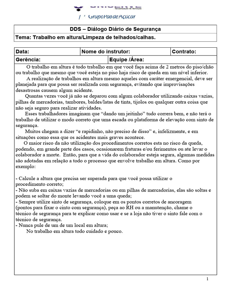 DDS Trabalho em Altura. Uniserve | PDF