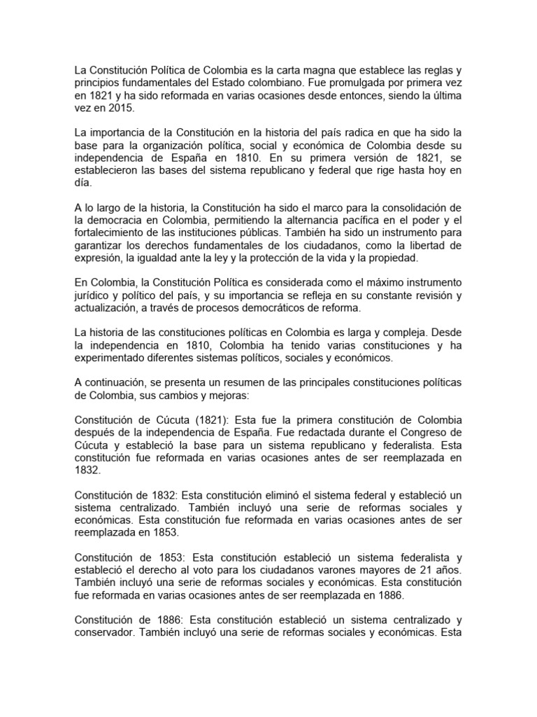 Trabajo De La Constitución Pdf Constitución Colombia