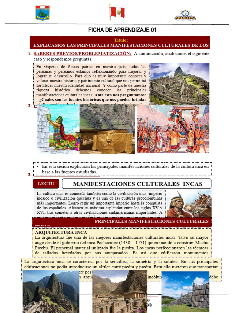 FICHA DE APRENDIZAJE 1 EDA IV CCSS 2° GRADO (2) | PDF | Imperio Inca | Andes
