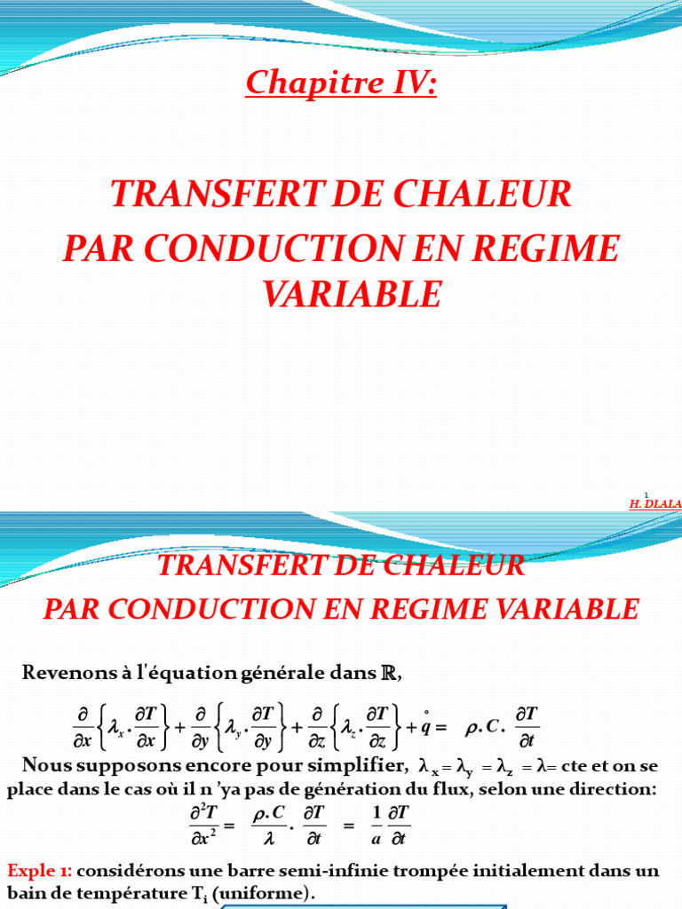 TRANSFERT DE CHALEUR PAR CONDUCTION EN REGIME VARIABLE | PDF