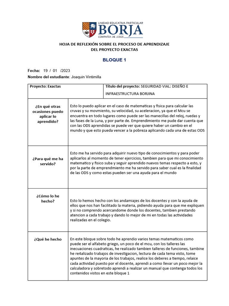Hojas de Reflexión - Portafolio Grupal de Proyecto | PDF