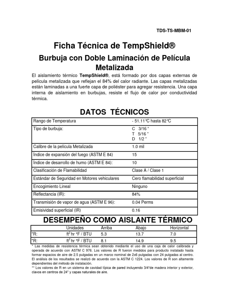 TempShield - Ficha Técnica Burbuja Con Doble Laminación de Película ...