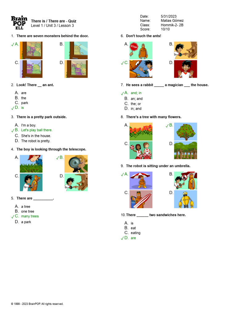 There is _ There are Quiz - BrainPOP ELL | PDF
