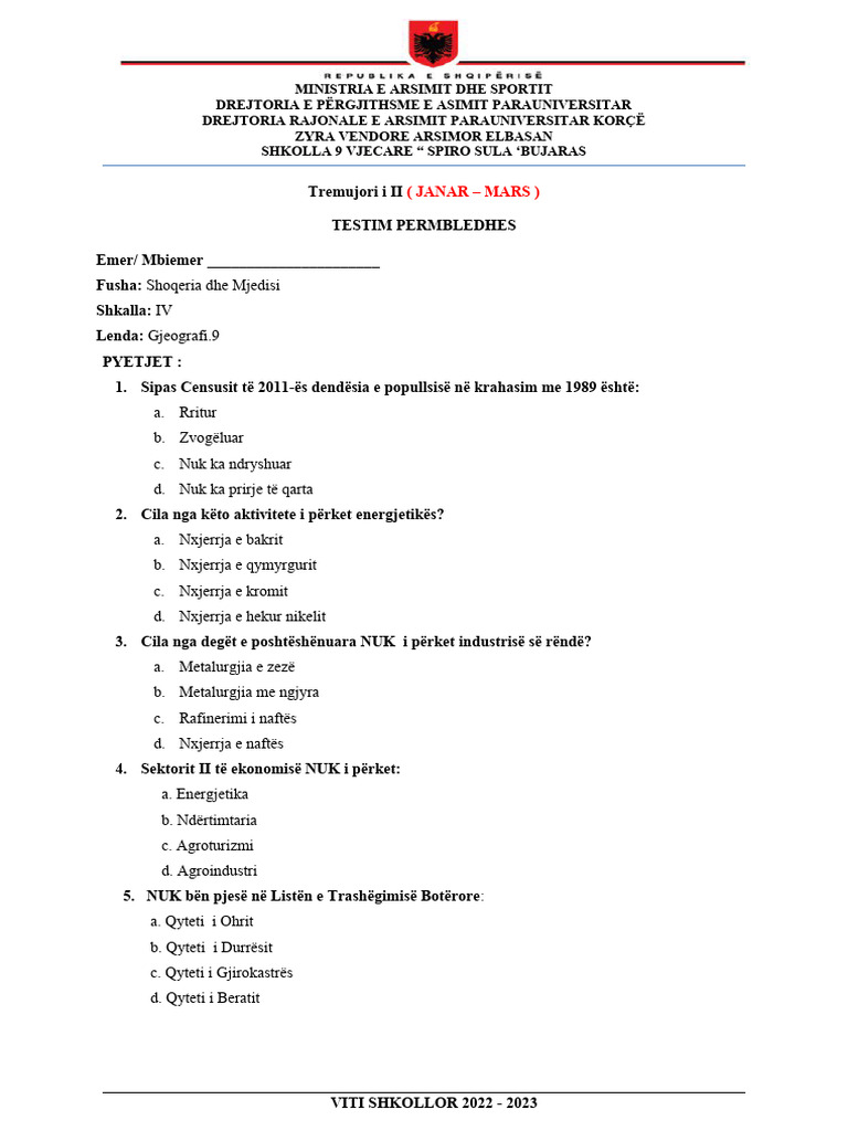 Test gjeografi 9 | PDF