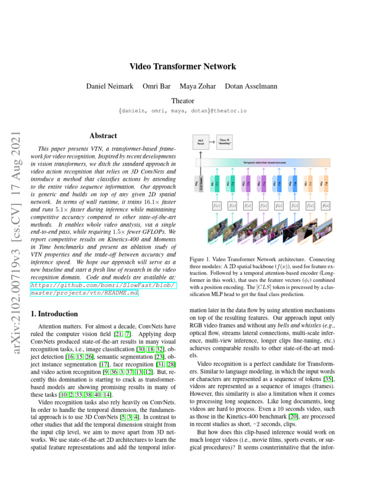 Video Transformer Network | PDF | Computational Neuroscience | Machine Learning
