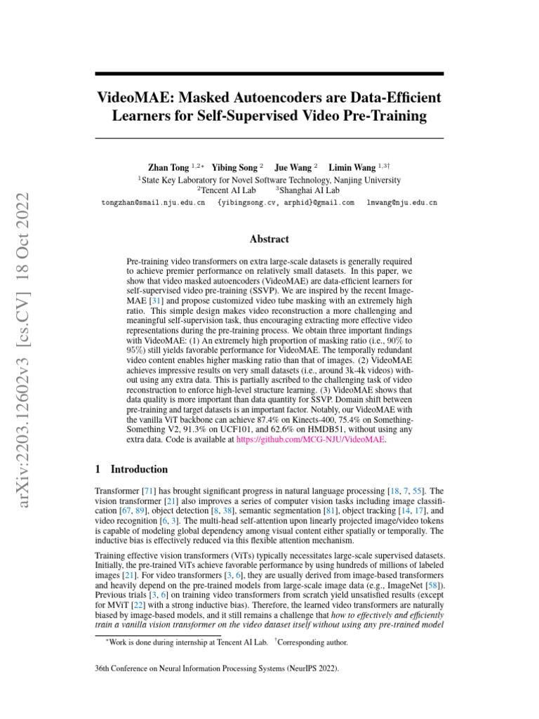 Videomae: Masked Autoencoders Are Data-Efficient Learners For Self ...