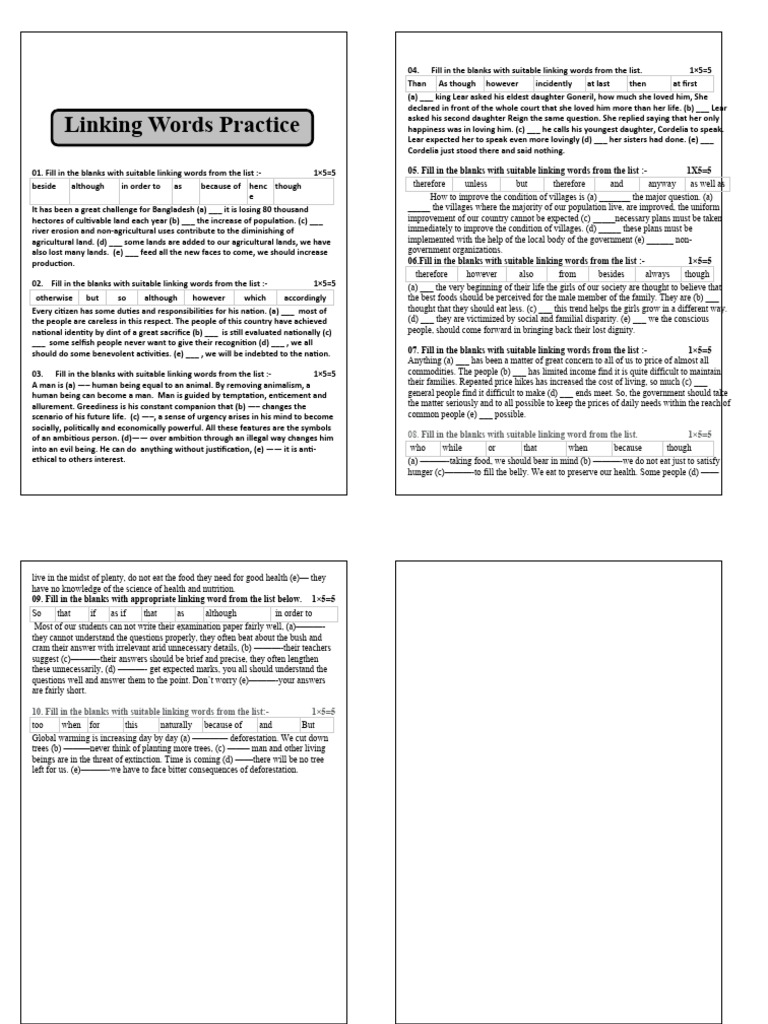 Linking Word Rules (Practise) | PDF | Cost Of Living | King Lear