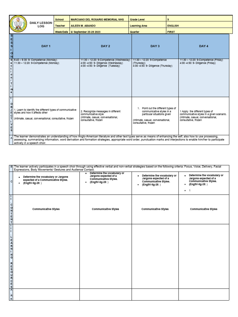 6th-Weekenglish-Dll Grade 9 Communicative Styles | PDF | Communication ...