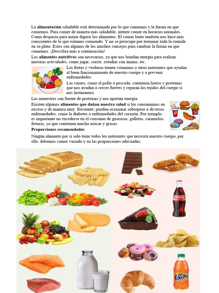 Alimentos Saludables y No Saludables | PDF