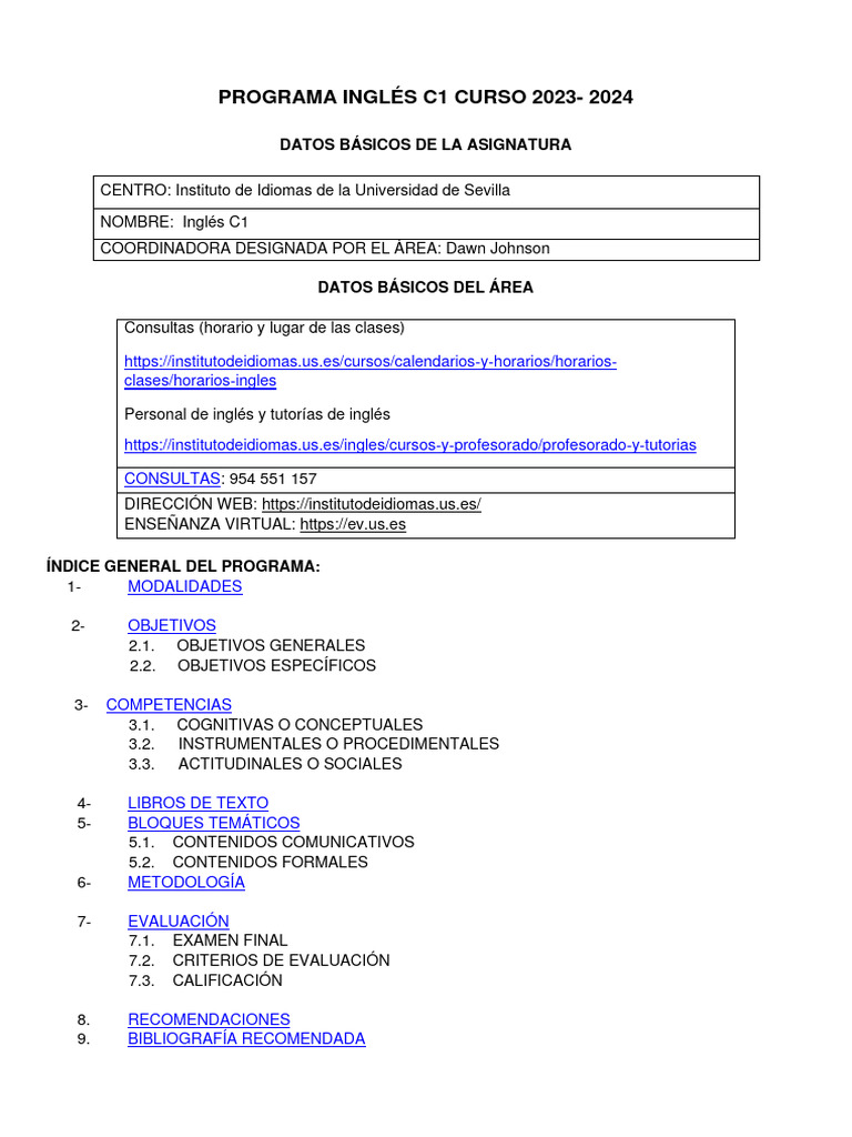 programa-ingles-c1-2023-2024_0 | PDF | Comprensión lectora | Lingüística
