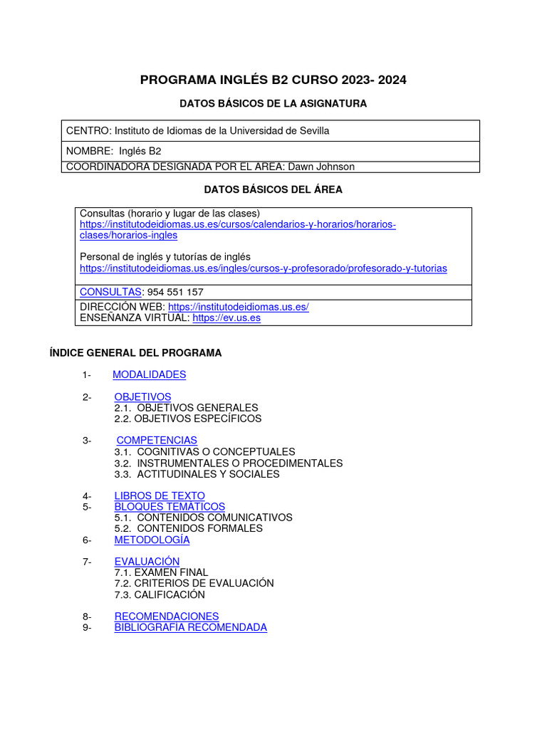 Programa Ingles b2 2023 2024 - 0 | PDF