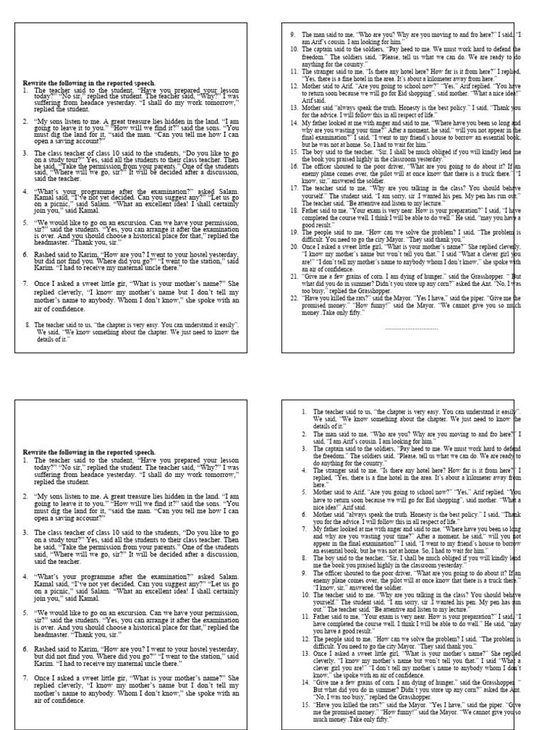 Narration (Practice Sheet - 2) | PDF