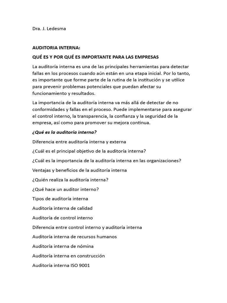 Auditoría Interna Dra. Ledesma | PDF
