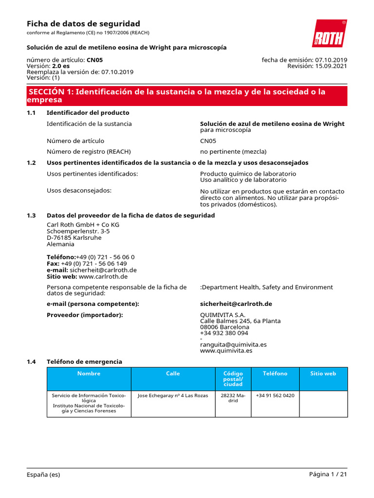 Azul de Metileno Eosina: Seguridad y Uso | PDF