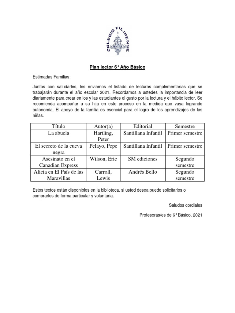 Lecturas Complementarias 6° Básico 2021 | PDF