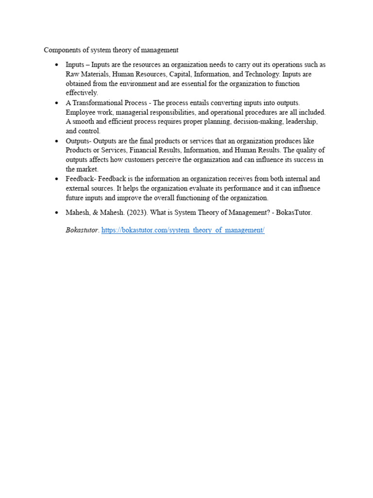 Components of System Theory of Management | PDF