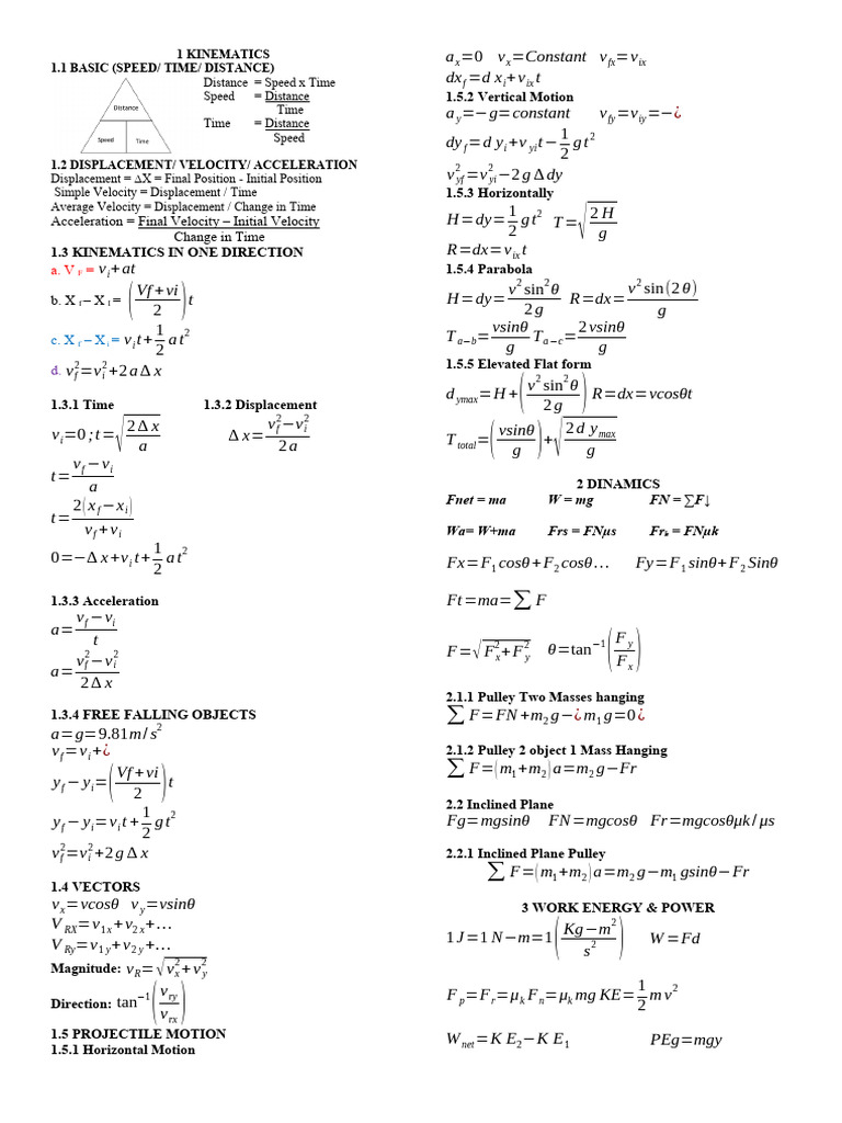 Formula | PDF | Kinematics | Velocity