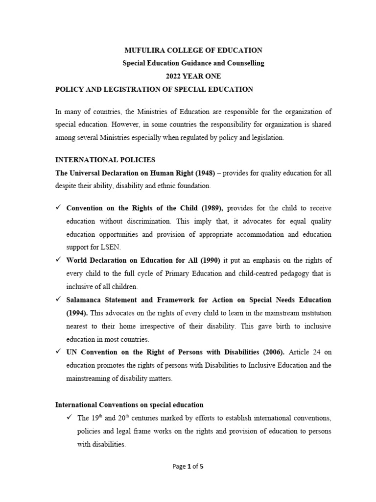 Special Education Policy Overview Zambia | PDF