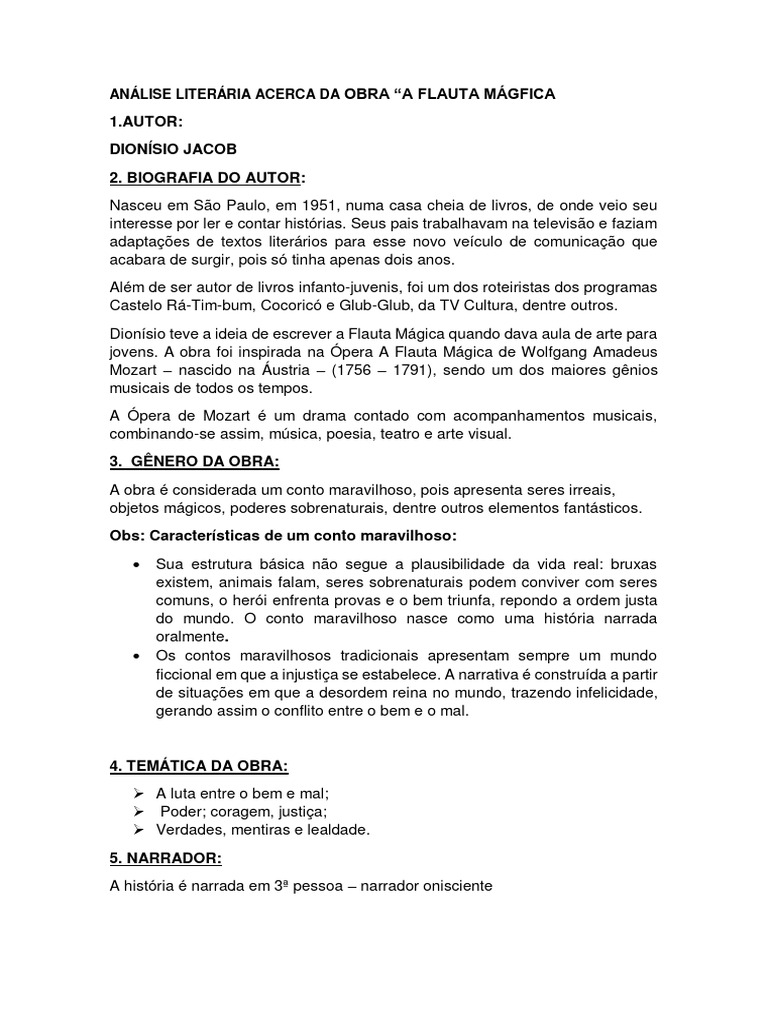 Análise da Flauta Mágica de Dionísio Jacob | PDF