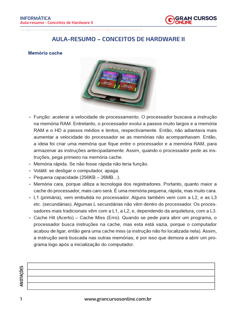 9 Resumo Conceitos de Hardware II | PDF | USB | Memória de acesso aleatório (RAM)