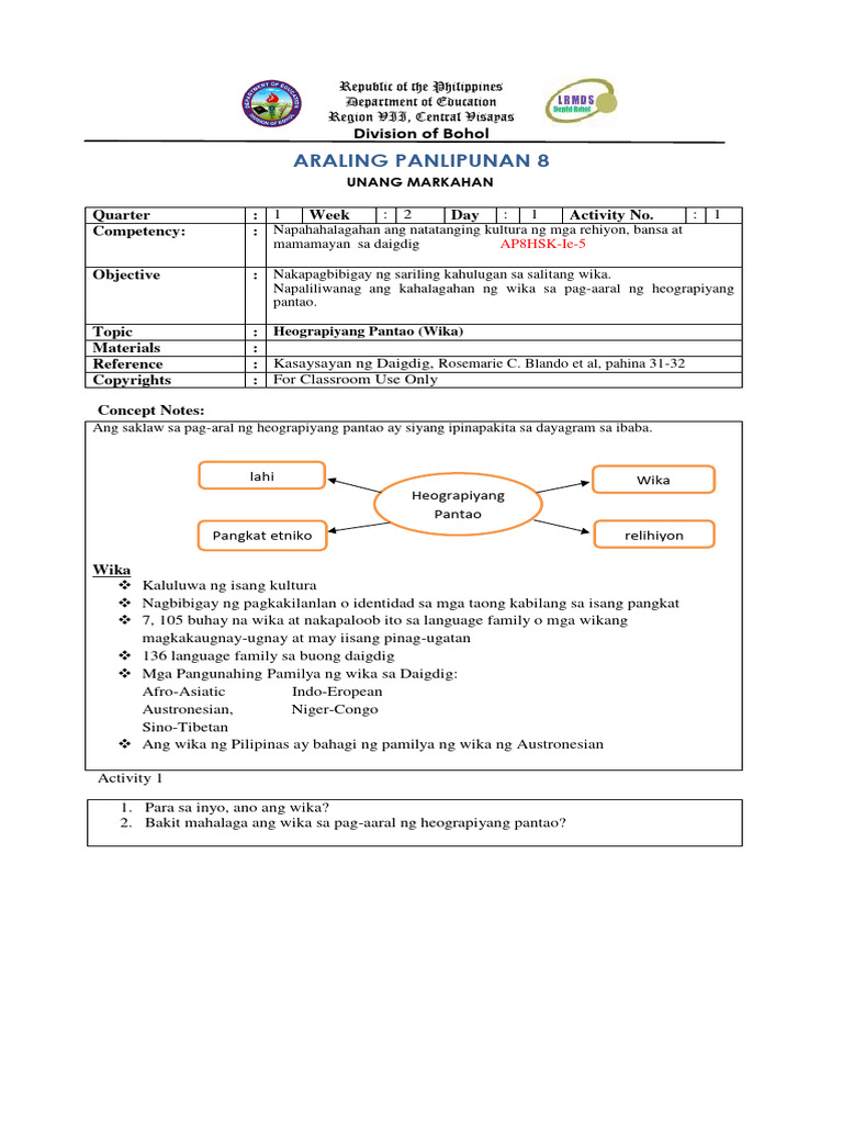 AP8 Q1 W2Day1-3 | PDF