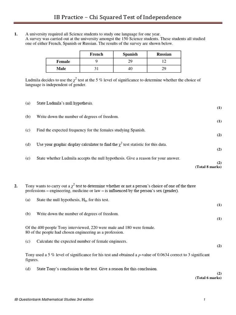 Practice - Chi Squared Test | Download Free PDF | Statistical ...