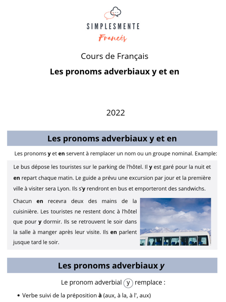 Les Pronoms Adverbiaux - En, y | PDF