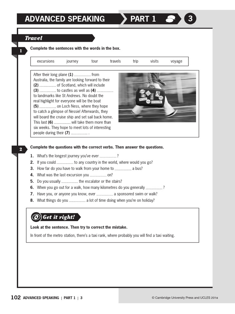 Exam - Booster - Advanced - C1 Speaking Topic Travel | PDF