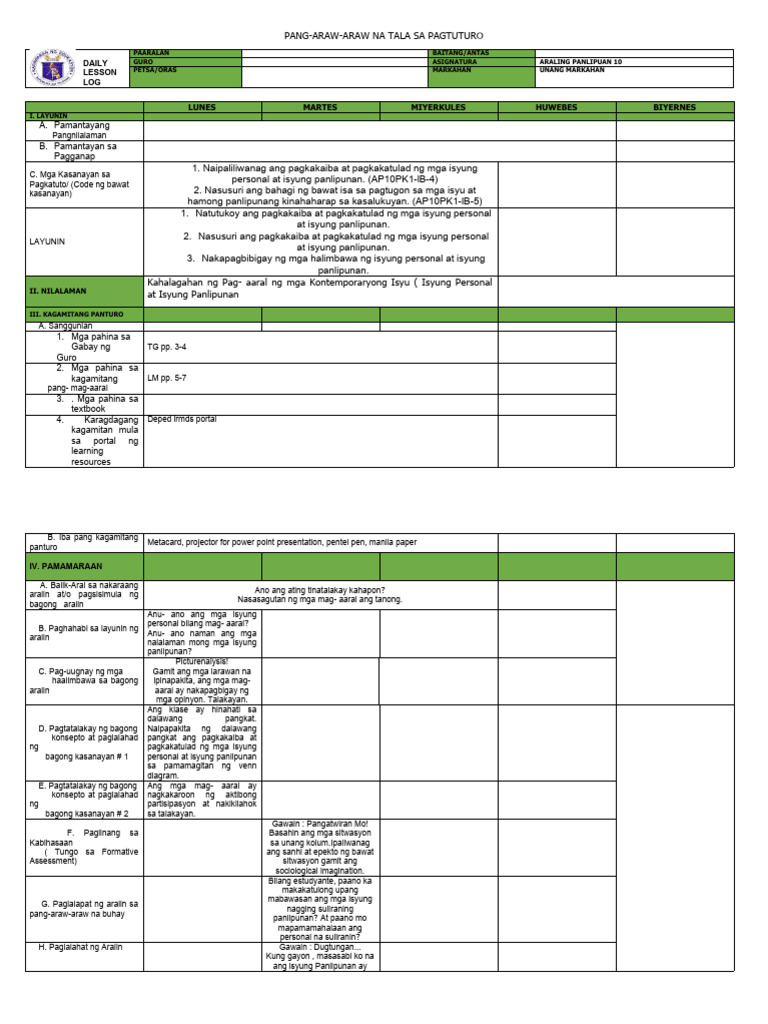 Ap10 DLL Q1 Week 1 | PDF