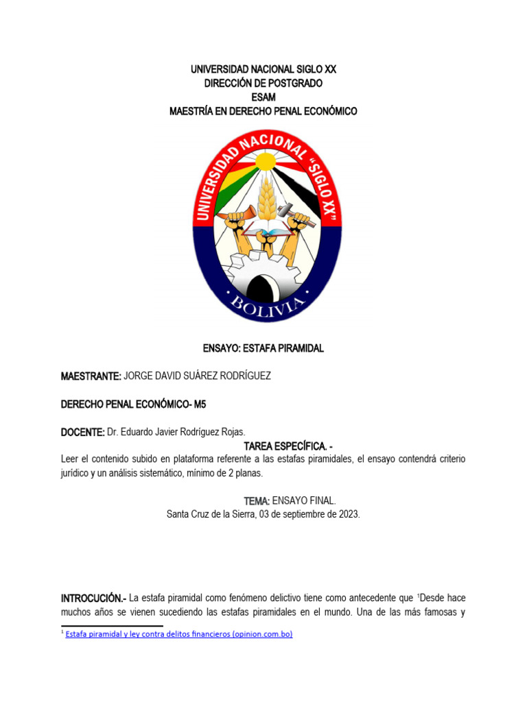 Ensayo Final Estafa Piramidal 2023 | PDF | Esquema Ponzi | Trucos de ...