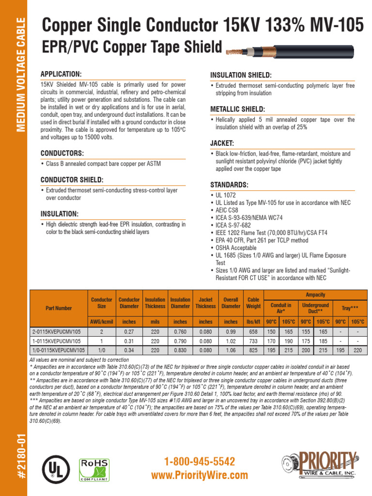 Single Conductor 15KV, Shielded, MV-105 | PDF | Electrical Conductor | Insulator (Electricity)