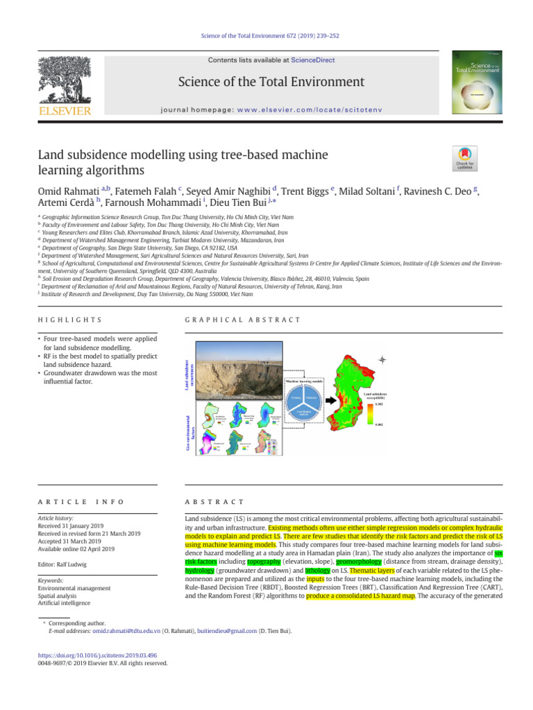 Land Subsidence Modelling Using Tree-Based Machine Learning | PDF