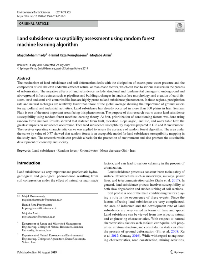Land Subsidence Susceptibility Assessment Using Random Forest | PDF