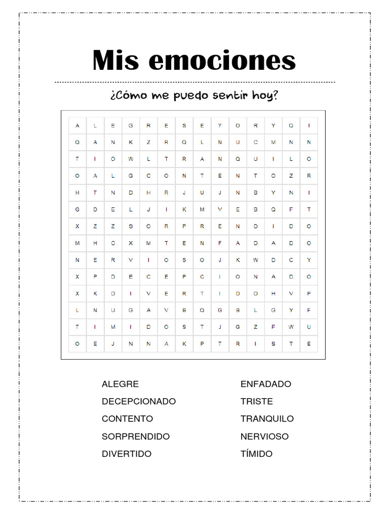 SOPA DE LETRAS Mis Emociones | PDF
